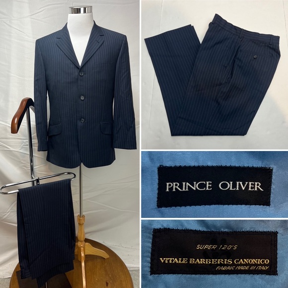 Vintage | Suits & Blazers | Vintage Prince Oliver Navy Pinstripe ...